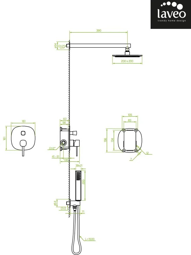 Laveo Pola, podomítková sprchová souprava, chromová, LAV-BAP_001P