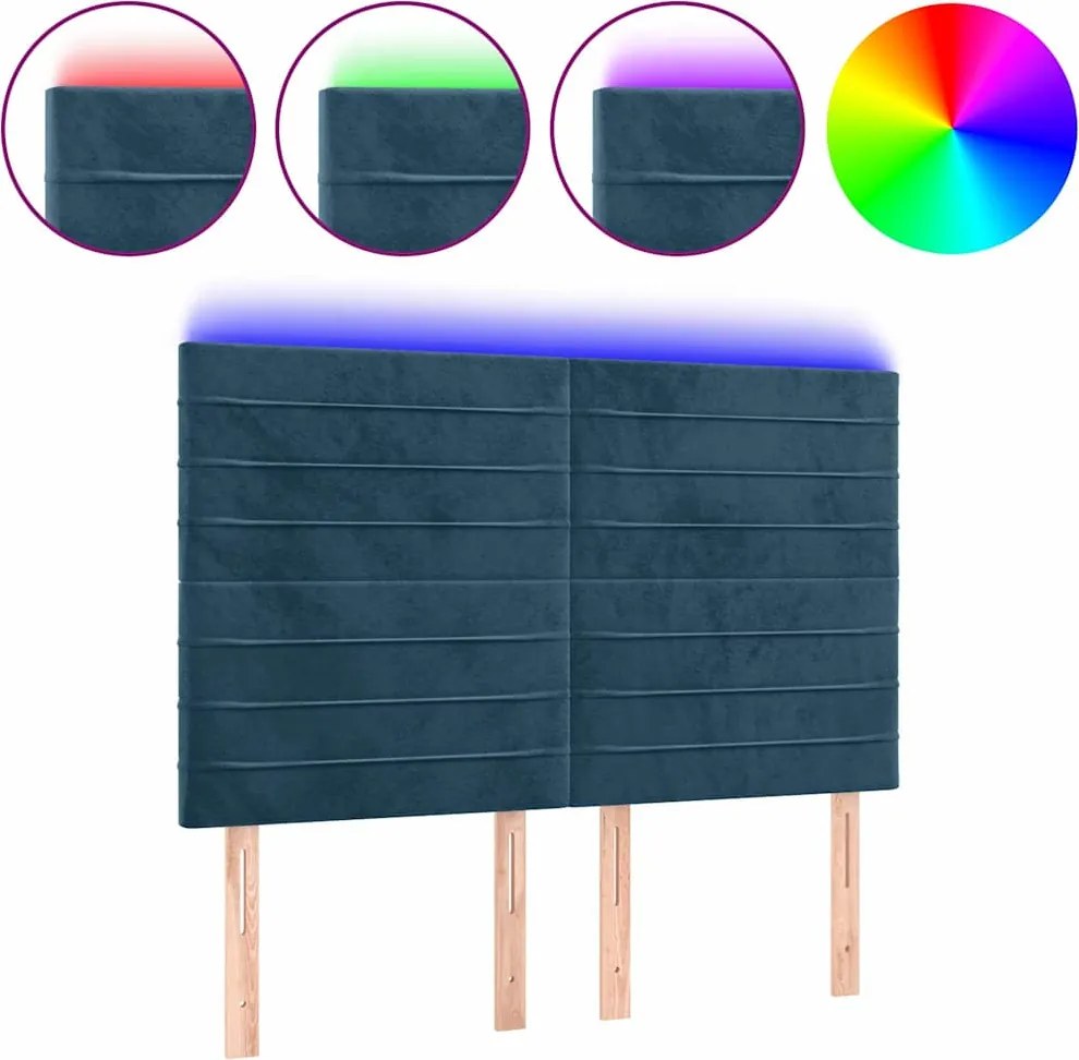 Čelo postele s LED tmavě modré 144x5x118/128 cm samet 3122616