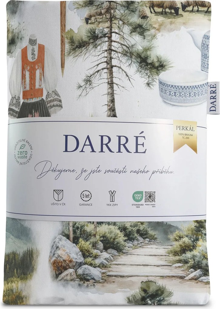 Perkálové bavlněné prodloužené povlečení Slovenské tradice - GOTS Velikost: 140 x 220 + 70 x 90