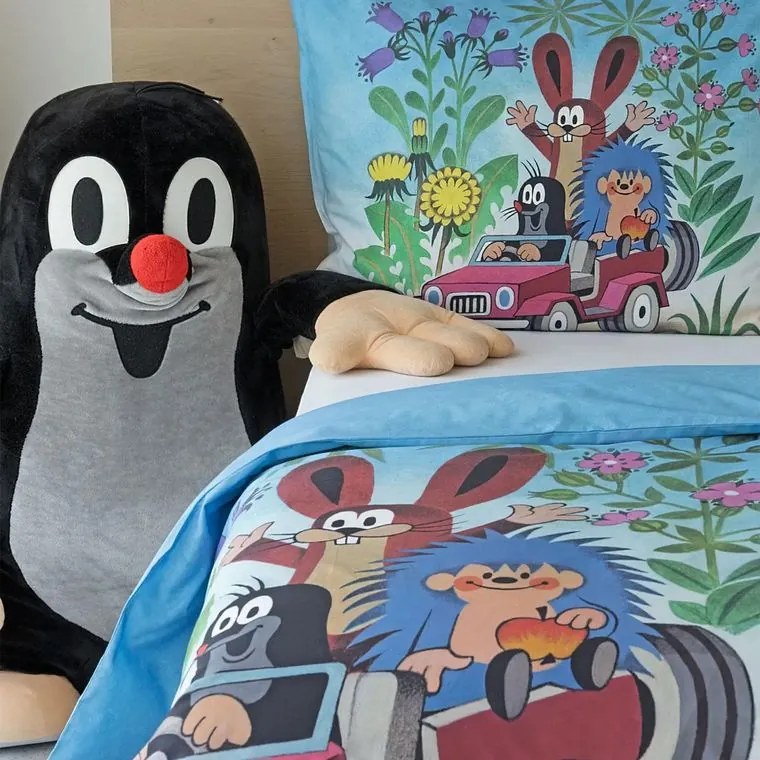 Bavlněné ložní povlečení Matějovský KRTEK V AUTĚ jednolůžko