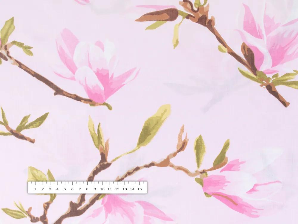Biante Bavlněný běhoun na stůl Sandra SA-233 Květy magnolie na růžovém 20x180 cm