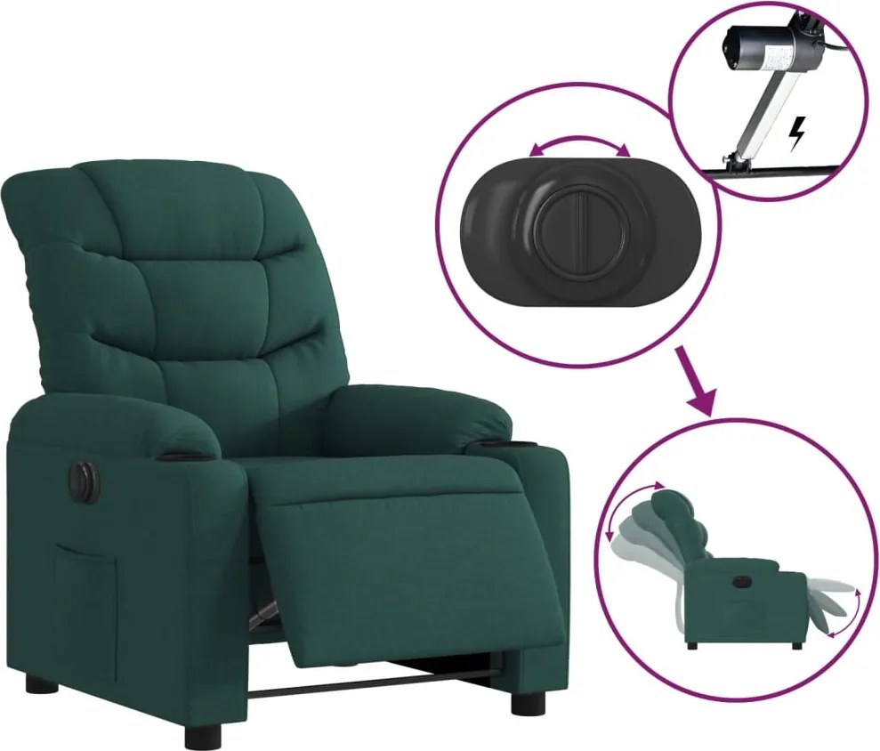 Elektrické polohovací křeslo tmavě zelené textil 3206633