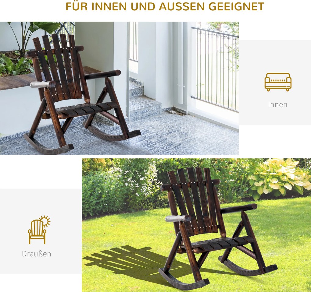 Houpací křeslo Outsunny s područkami z ohořelého masivního dřeva, odolné proti povětrnostním vlivům, 97 x 69 x 93 cm, ideální na zahradu a terasu |