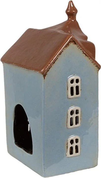 Modrý keramický domeček na čajovou svíčku Houthem X – 13x9x22 cm