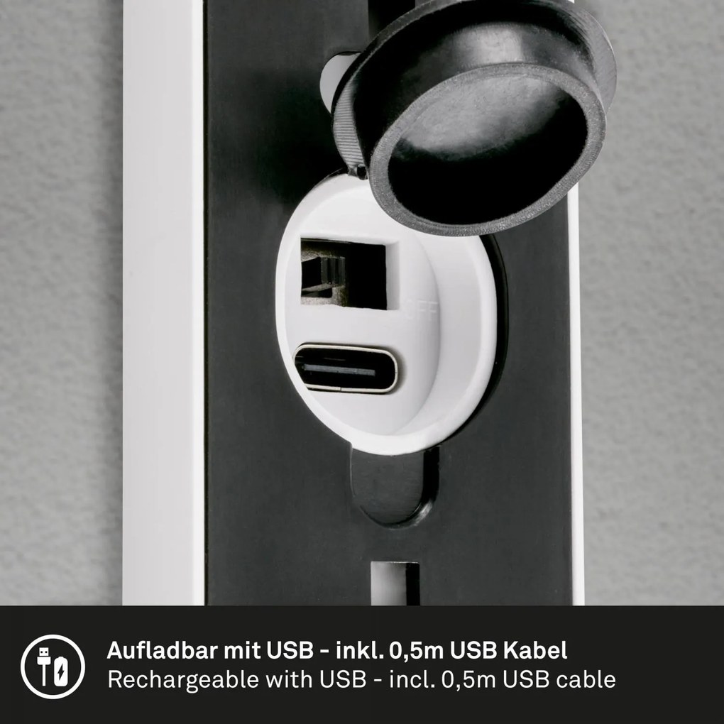 BRI 3786016 Lima LED venkovní nástěnné svítidlo, nabíjecí, 3 krokový dotykový stmívač, časovač, bílé - BRILONER