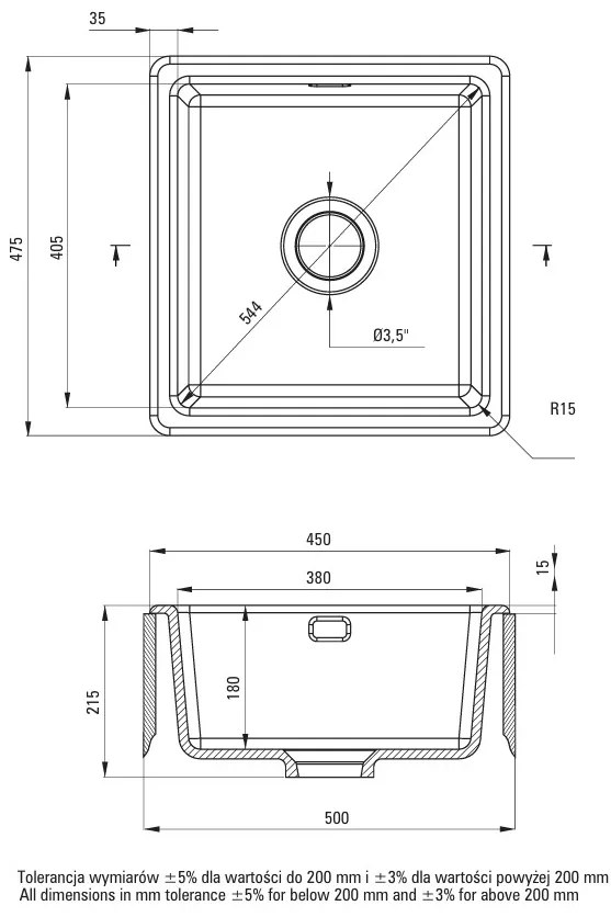 Deante Sabor, 1-komorový keramický dřez 450x478x215 mm, bílá, DEA-ZCB_A103