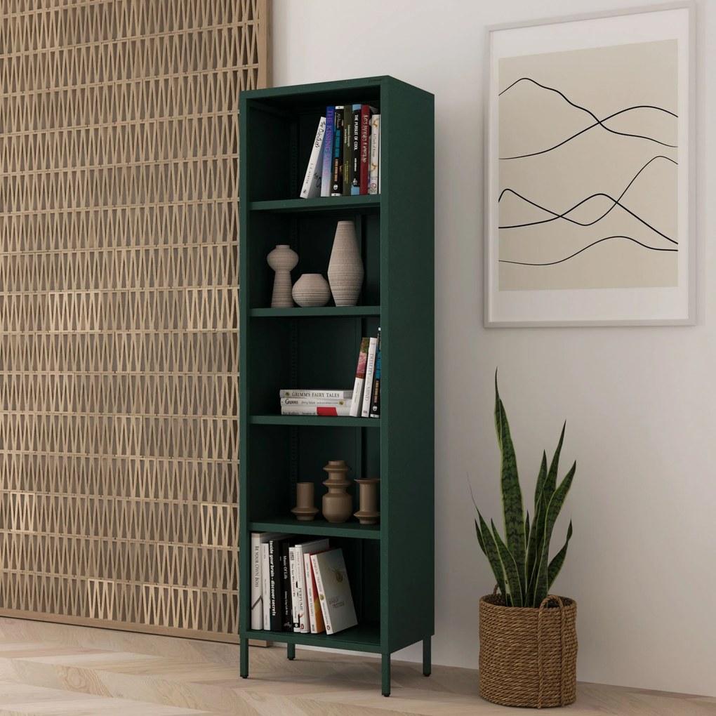 Regál plytký otevřený na knihy na nožičkách lahvově zelená, 500x1800x350 mm: MARIO Modern