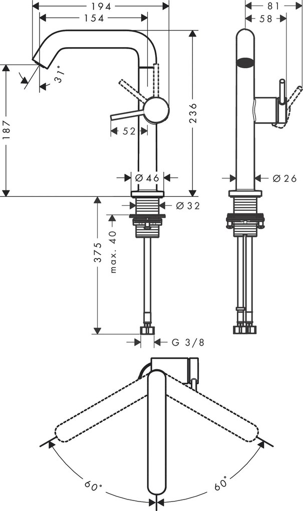 Hansgrohe Tecturis S, páková umyvadlová baterie 210 Fine CoolStart EcoSmart+ s otočným výtokem a odtokovou soupravou, černá matná, HAN-73360670