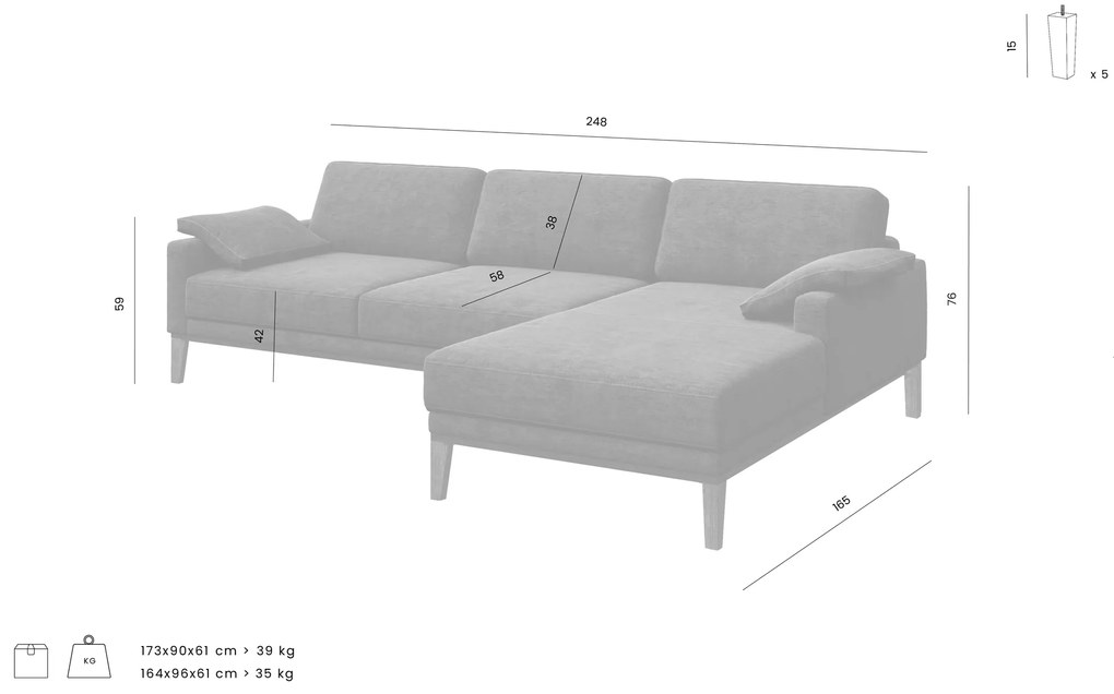 Rohová pohovka musso tufted 248 cm cognac pravá MUZZA