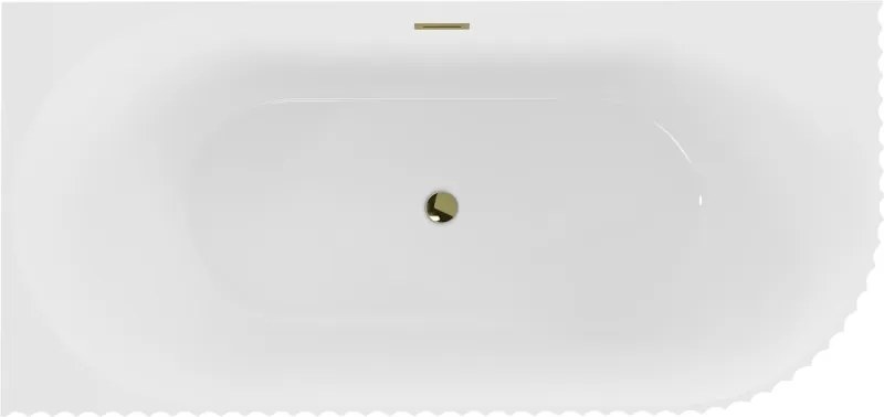 Mexen Gia volně stojící rohová vanová levá 170 x 80 cm, bílý lesk, přepad zlatý - 52701708000L-50