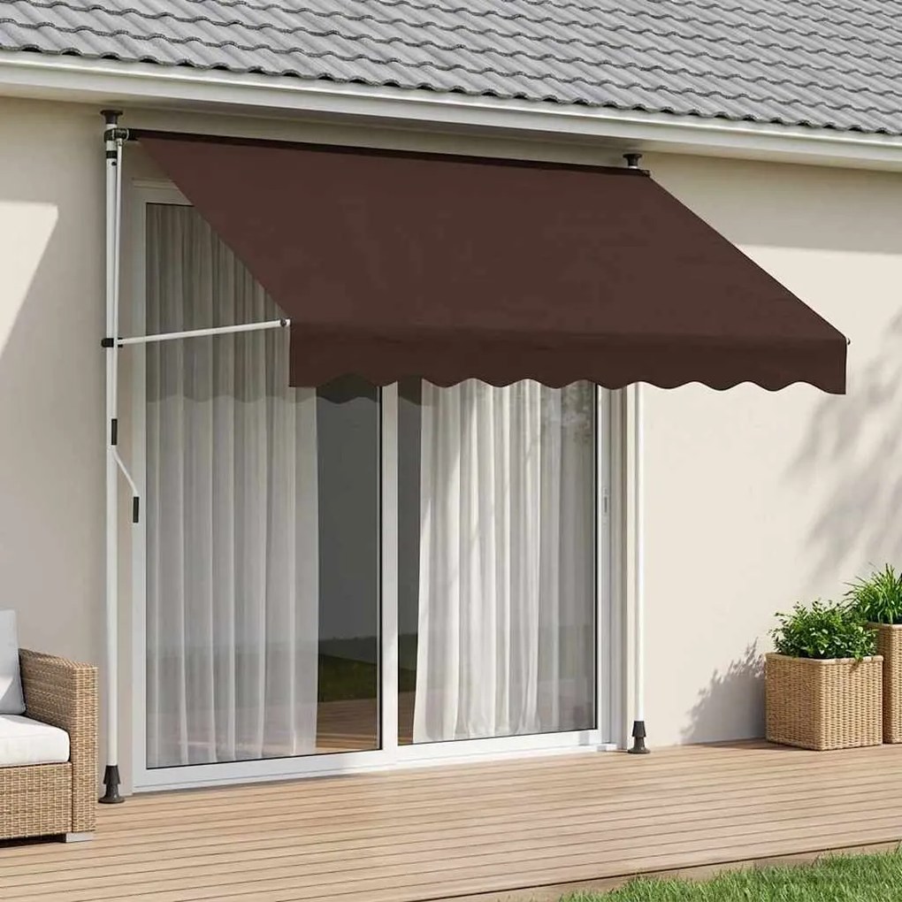 vidaXL Ručně zatahovací markýza 350 cm pruhy [42037063] Barva: oranžová a hnědá