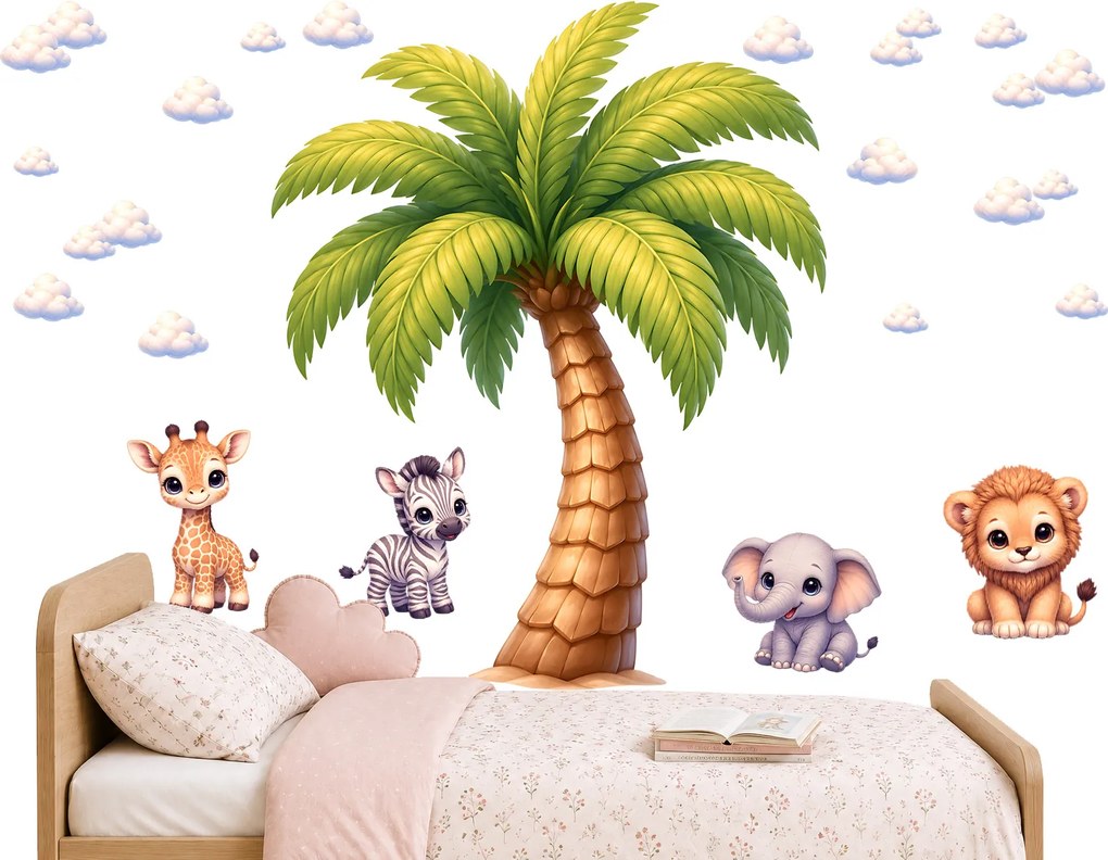 Styl Disney safari palma samolepky na zeď pro děti arch 105 x 130 cm