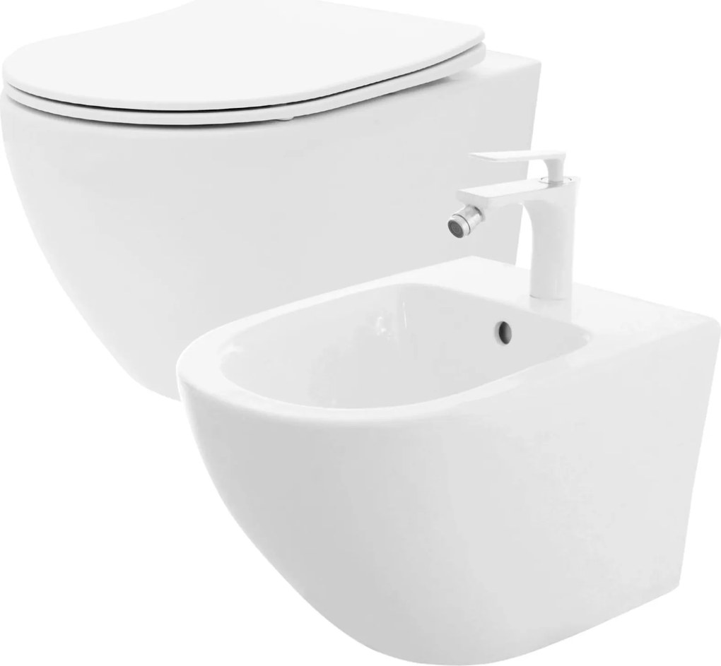 Rea, Sada závěsné WC mísy REA CARLO Flat Mini Rimless + závěsného Bidetu REA CARLO Mini, KPL-C2760