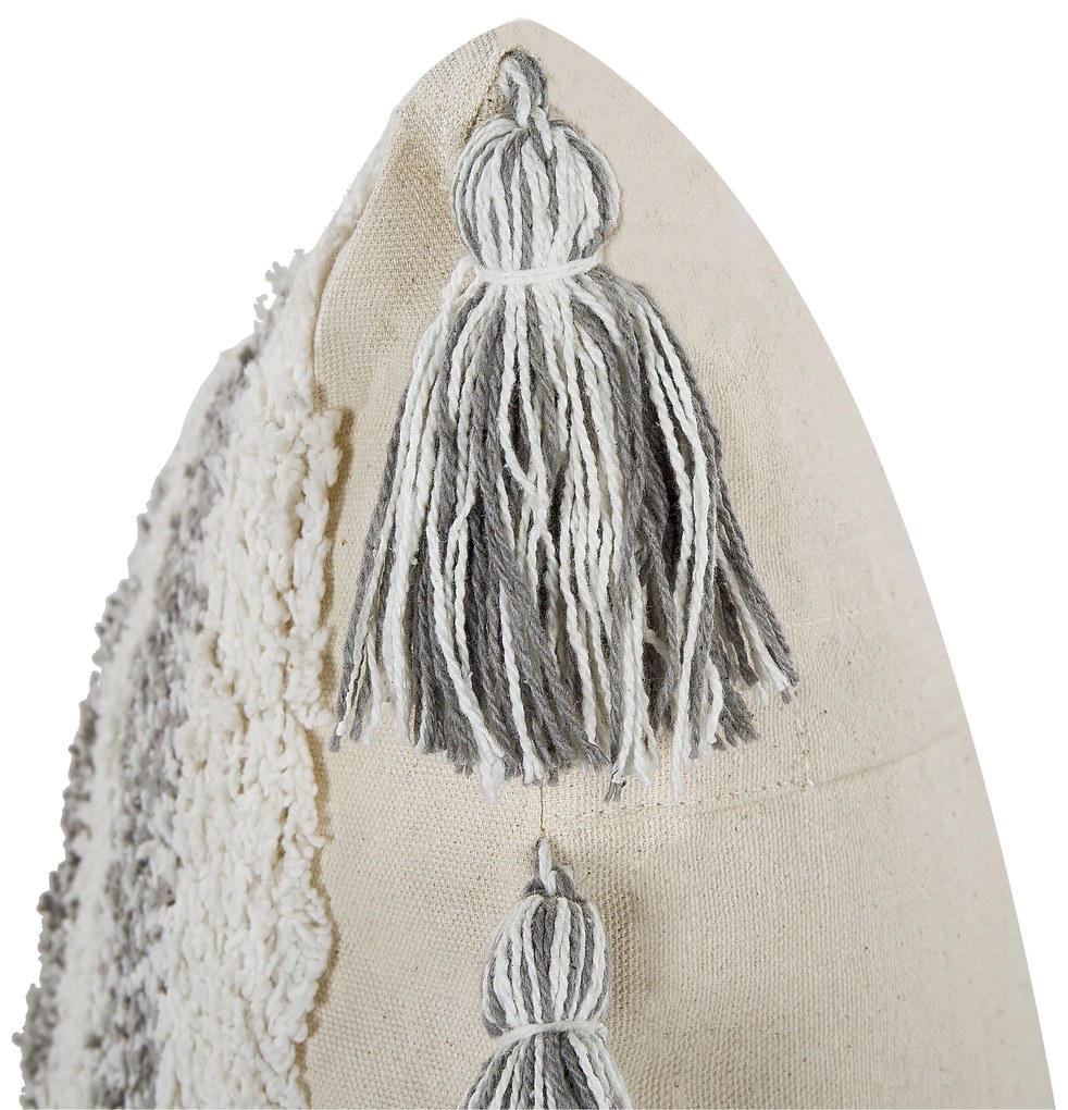Tkaný bavlněný polštář se střapci 45 x 45 cm béžový/šedý HELICONIA Beliani