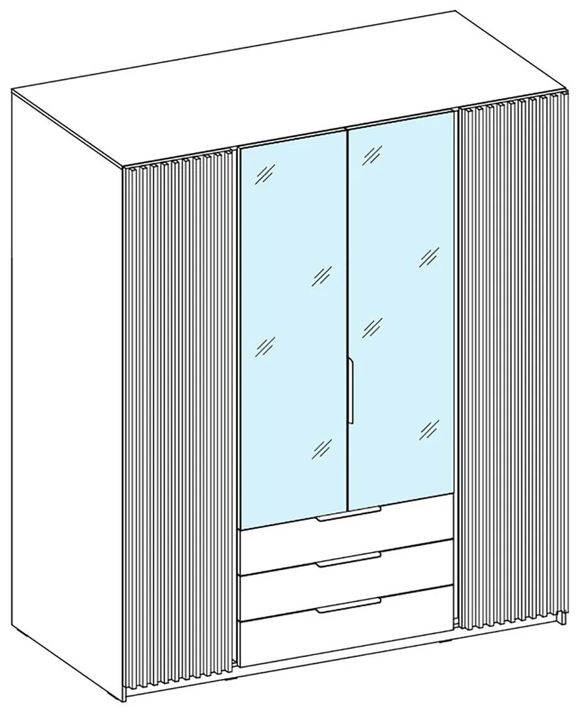 Šatní skříň KAJA 2LAM 2LU 3S | 200 cm | se zrcadly | VYSOKÁ | černá/evoke + lamely