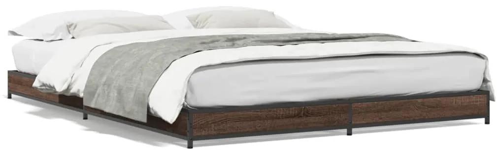 Rám postele hnědý dub 150 x 200 cm kompozitní dřevo a kov - Default Title