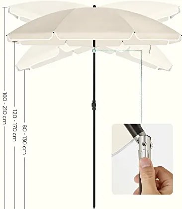 Slunečník 160 cm, UV ochrana UPF 50+, sklopný o 30°, bez základny, béžový&nbsp;