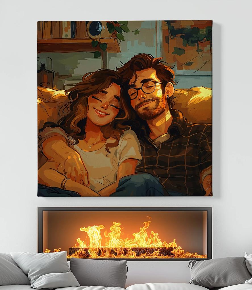 Obraz na plátně - Spokojení milenci na gauči FeelHappy.cz Velikost obrazu: 80 x 80 cm