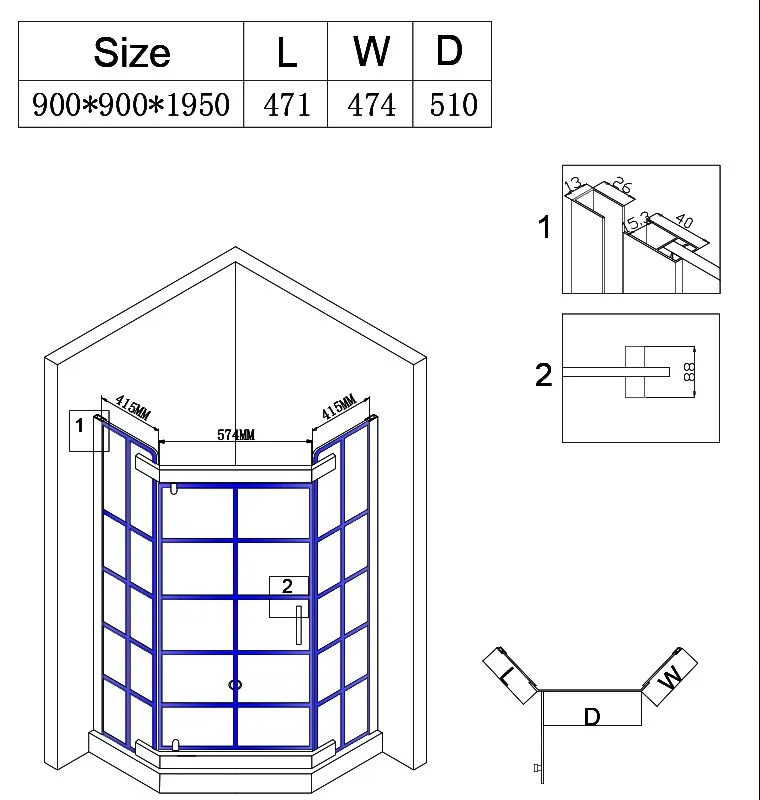 BPS-koupelny Pětiúhelníkový sprchový kout HYD-PK06B 90x90 cm černá/transparent + vanička HYD-PSV-SXL07B bílá