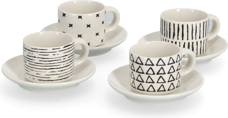 Sada šálků s podšálky na espresso z geometrickými vzory, 70 ml