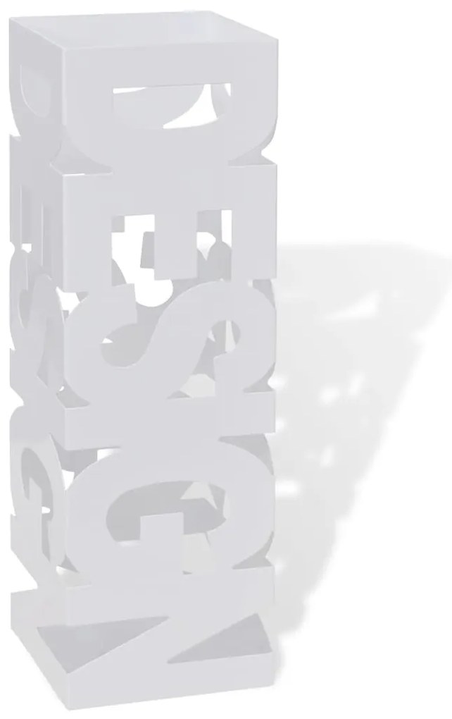 Bílý hranatý stojan na deštníky a vycházkové hole, ocelový, 48,5 cm 242467