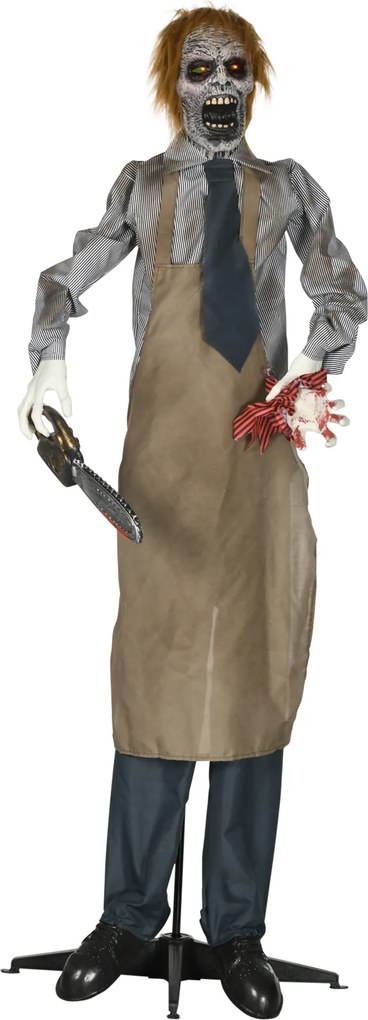 HOMCOM Halloween dekorace, řezník s motorovou pilou, pohyblivý, zvuk motorové pily, automatické spínání, 1,70 m