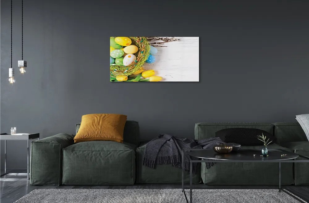 Obraz na skle Vaječné založené na tulipány 120x60 cm
