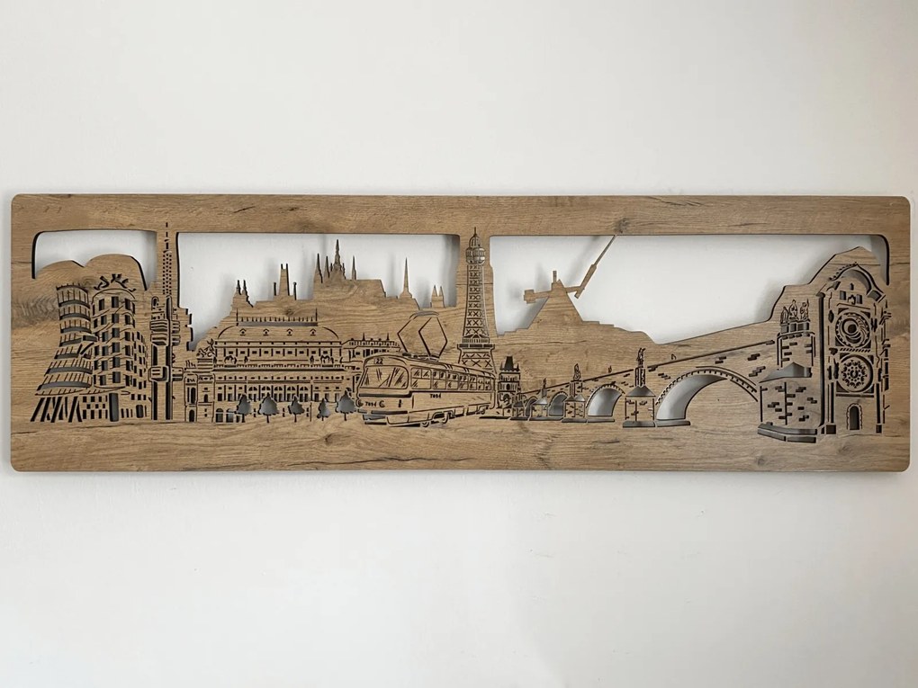Li-Go "Praha" světelný obraz 130x40cm provedení povrchu: dub světlý