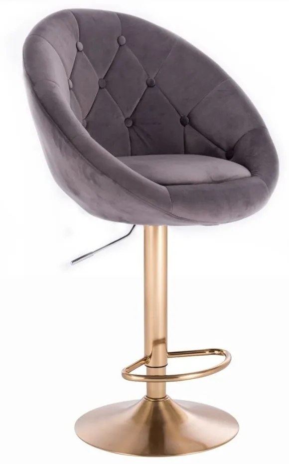LuxuryForm DESIGN Barová židle VERA VELUR na zlaté kulaté podstavě - tmavě šedá