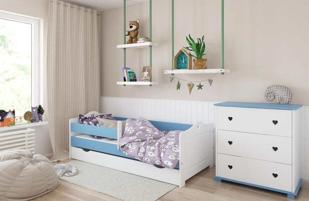 BabyBeds Dětská postel EMMA srdíčka Velikost postele: 180x80 cm, Barevné provedení: Modrá, Úložný prostor: Ano, s úložným prostorem Bílá
