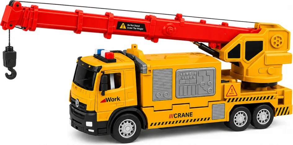 LEAN Toys Nákladní auto s jeřábem a přepravníkem vozidel, světla a zvuky, žluté
