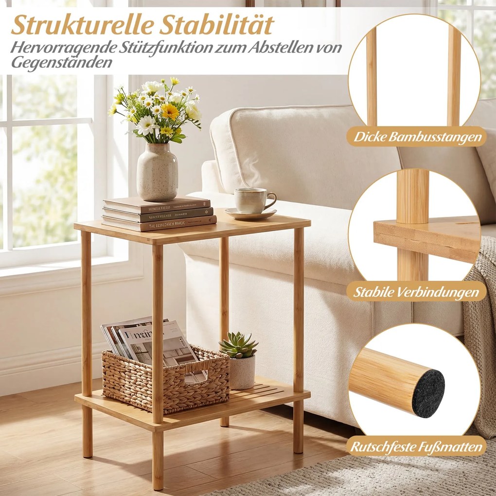 Costway Sada 2 odkládacích stolků 2Patrový bambusový obdélníkový rozkládací