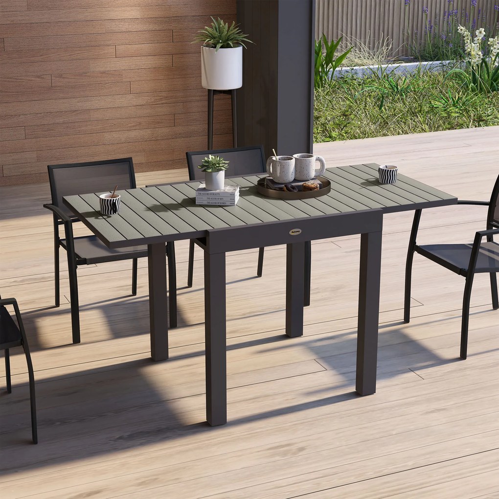 Outsunny zahradní stůl jídelní stůl pro 6 osob, rozkládací stůl na terasu do 70 kg, hliníková šedá 81/162 x 80 x 75 cm pro balkon a zahradu
