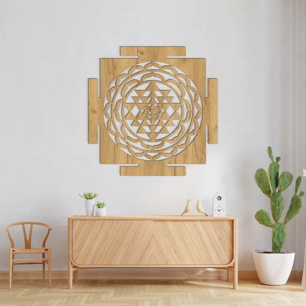 DUBLEZ | Dřevěná mandala na zeď - Symbol Sri Yantra