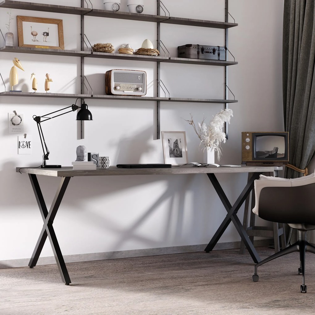 HOMCOM Stolové nohy 2 kusy ve tvaru X z oceli pro jídelní stůl psací stůl černý 72cm stabilní a moderní