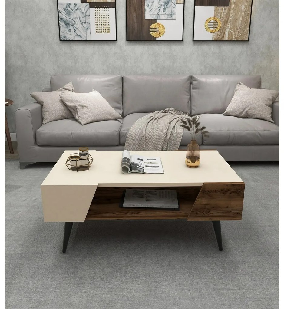 Konferenční stolek Aren Beige and Light Walnut