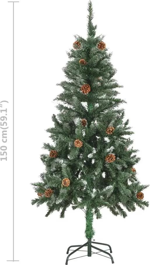vidaXL Umělý vánoční stromek s LED osvětlením a sadou koulí 150 cm [3077895] Barva: Bílo-šedá