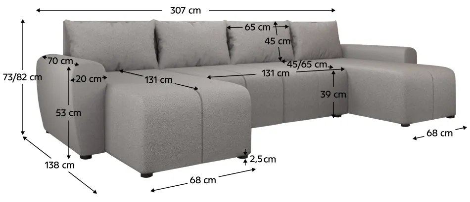 Kondela Univerzální sedací souprava, šedá, DELIN U UNI