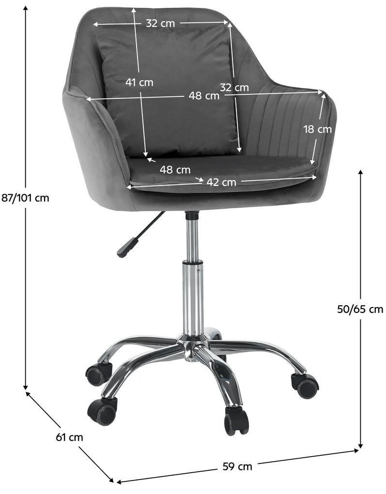 Kondela Kancelářské křeslo, šedá Velvet látka/chrom, KLIAN