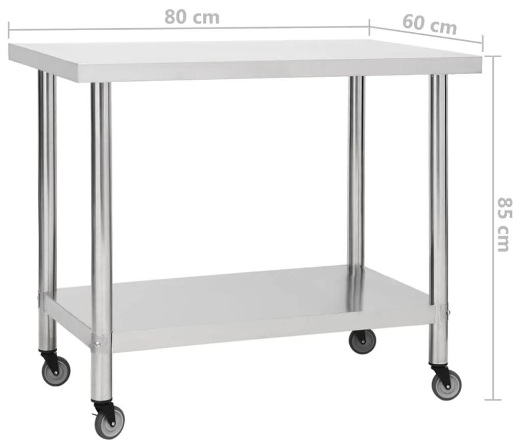 vidaXL Kuchyňský pracovní stůl s kolečky 80 x 60 x 85 cm nerezová ocel
