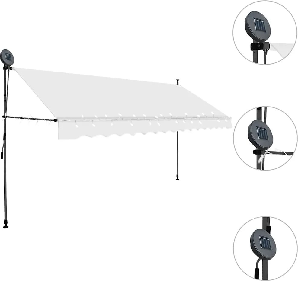 Ručně zatahovací markýza s LED světlem 350 cm krémová 145874