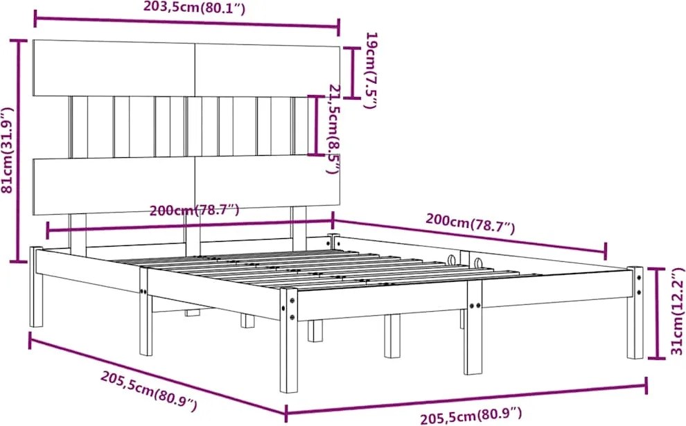 Rám postele bílý masivní dřevo 200 x 200 cm 3104759