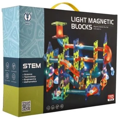 Kuličková dráha magnetická plast 110ks 16 kuliček + doplňky na baterie v krabici 36x28x9cm
