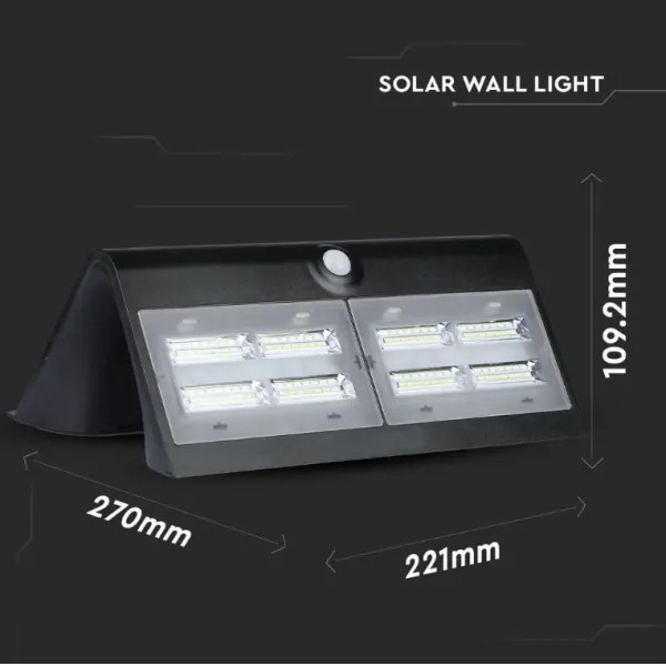LED Solární nástěnné svítidlo se senzorem LED/7W/3,7V 4000K IP65 4000 mAh černá