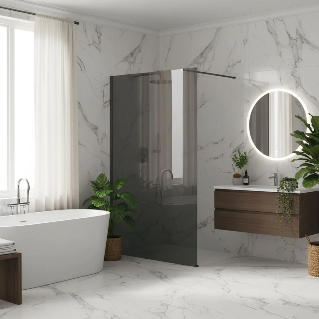 Bezrámová sprchová zástěna REA FLEXI TITAN 120 cm, titan kartáčovaný/šedá kouřová - bez vaničky