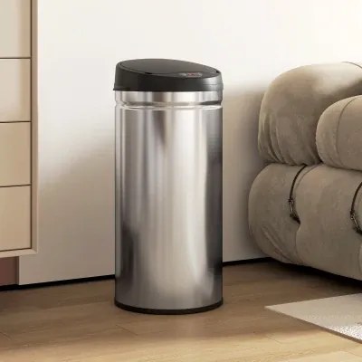 HOMCOM 42l senzorem řízený odpadkový koš s funkcí Soft-Close, bezdotykový odpadkový koš z nerezové oceli pro hygienické kuchyně 851-048V00SR