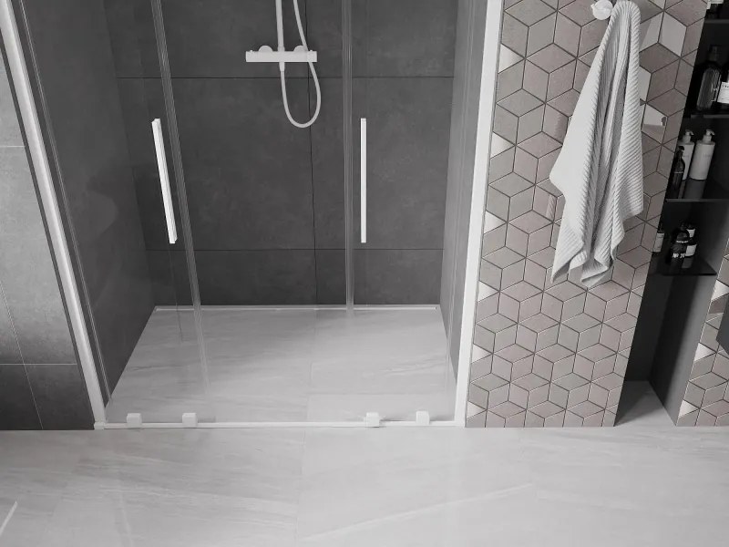 Mexen Velar L Duo, posuvné sprchové dveře do otvoru 140 cm, 8mm čiré sklo, bílá matná, 871-140-003-02-20