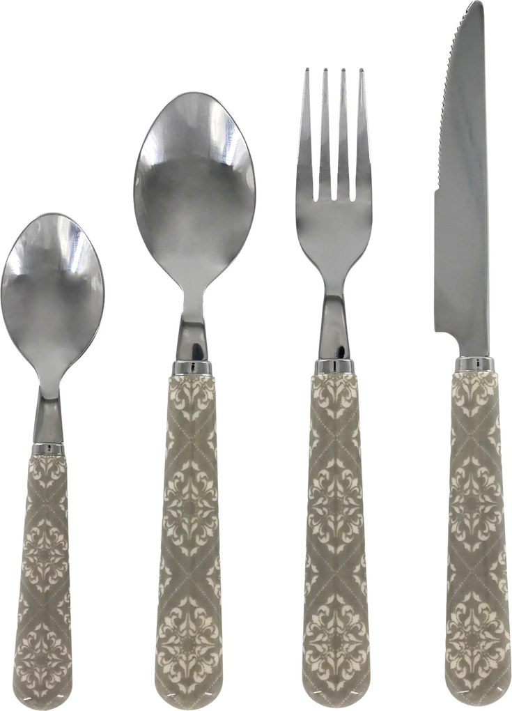 Sada 4ks příborů Linas French grey s ornamentálním motivem – 22 cm