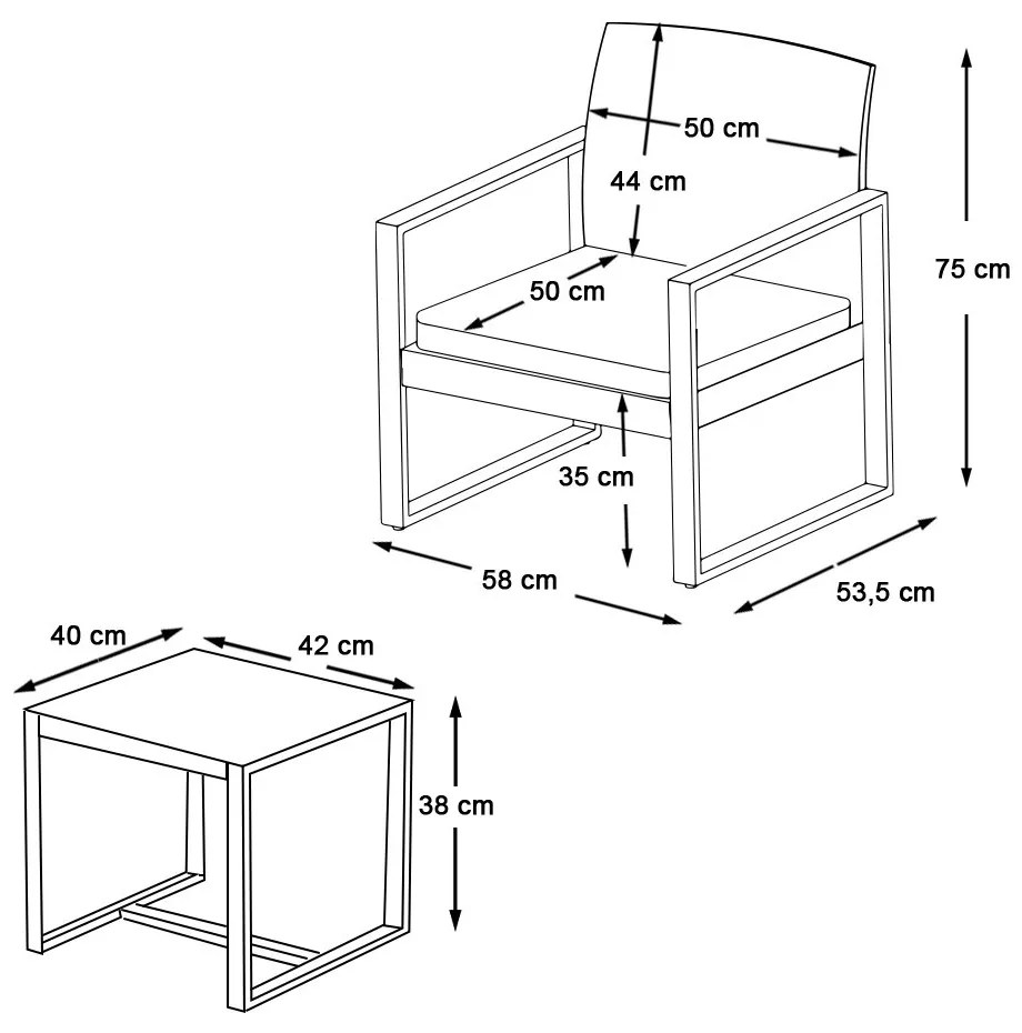 2 osobní zahradní sestava nábytku s doutníkovým stolem