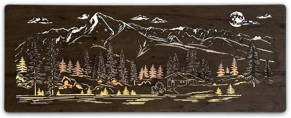 Li-Go "Chata v horách" světelný obraz 230V 130x50cm provedení povrchu: dub světlý